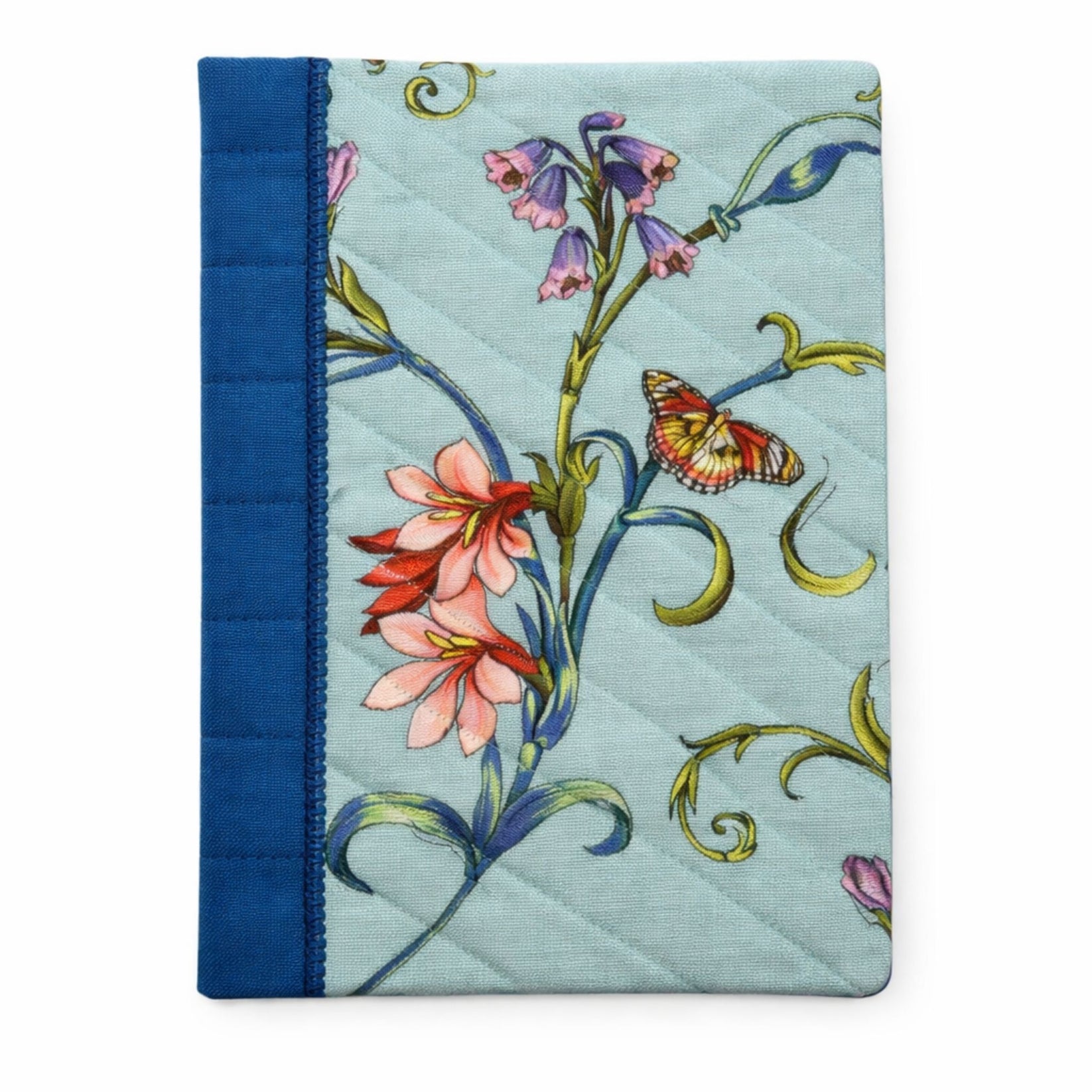 Floral Butterfly Notebook Cover | A5, Turquoise Spine, Ruled Notebook