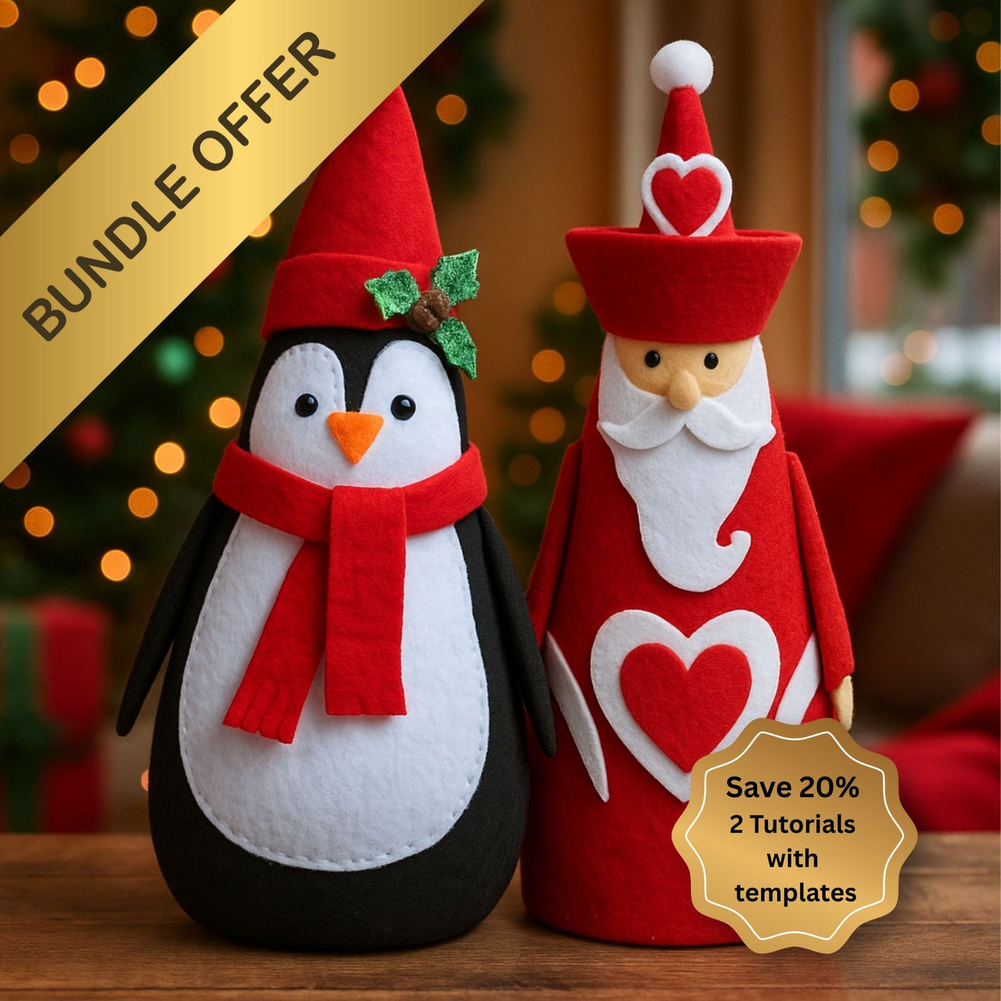 Felt Santa & Penguin Christmas Decoration Bundle – Sewing Pattern Tuto