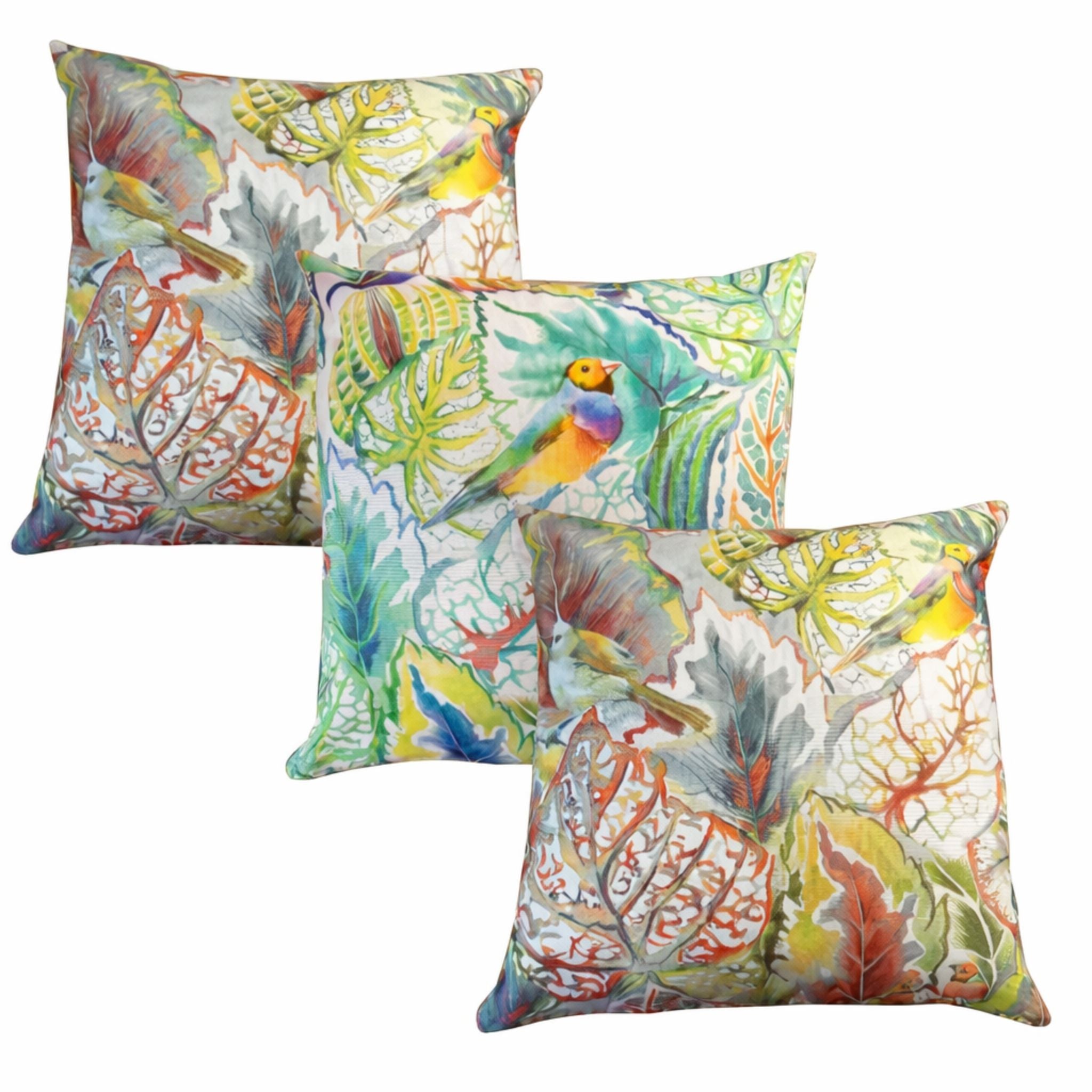 Vibrant Tropical Bird Print Cushions - 16" Handmade Square Decorative